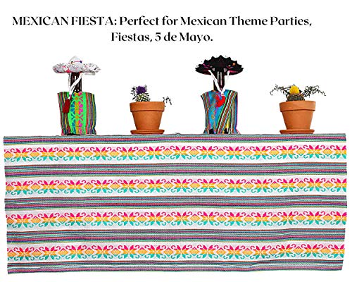 2 Yards Mexican Fabric, White Fabric by The Yard, Mexican Embroidered, Fiesta Decoration, Cinco de Mayo, Tela Mexicana.