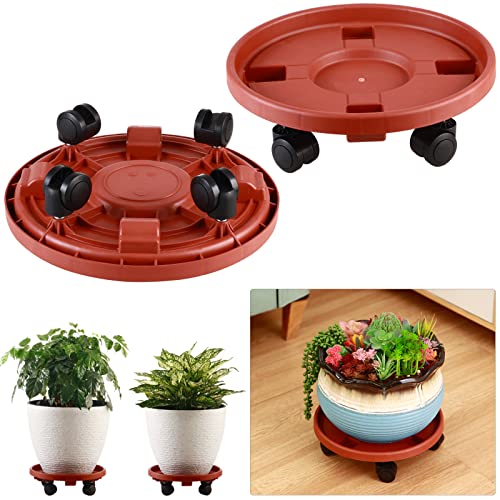 3 Pakcs Large Plant Caddy with Wheels 15.8" Rolling Plant Stands Heavy-duty Plastic Plant Roller Base Pot Movers Plant Saucer on Wheels Indoor Outdoor Plant Dolly with Casters Planter Tray Coaster Red