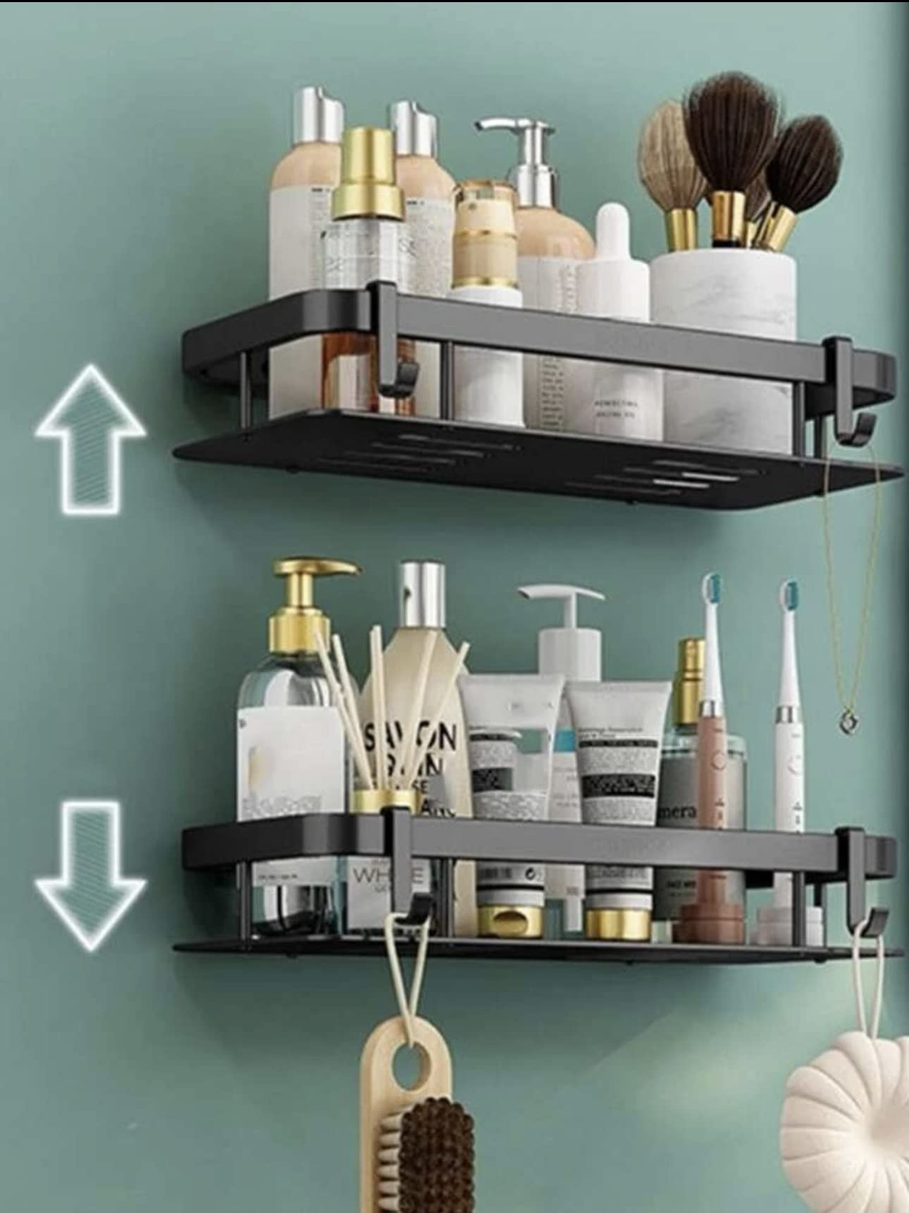 1pc Wall Mounted Punch-free Bathroom Storage Rack,Shower Caddy Shelf, Bathroom Shower Rack, Stainless Steel Suction Cup Toilet Rack, Toilet Organizer Rack