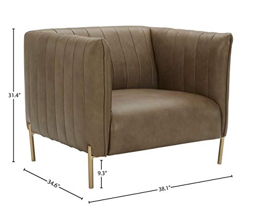 Amazon Brand - Rivet Frederick Mid-Century Channel Tufted Living Room Chair, Taupe Leather, 34.6" D x 38.1" W x 31.4" H