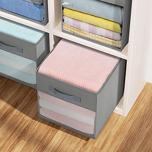 DIMJĀ Cube Storage Bins, 3 Packs Clear Window Fabric Storage Bin Organizer for Closet Shelves Home Storage Cubes Organizer with Handles