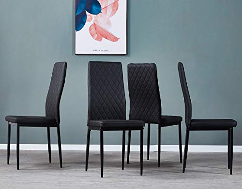 Dining Chairs Set of 6 Mid Century Modern Noble Style with Upholstered Cushion PU Leather for Dining Room Kitchen (Black-Set of 6)