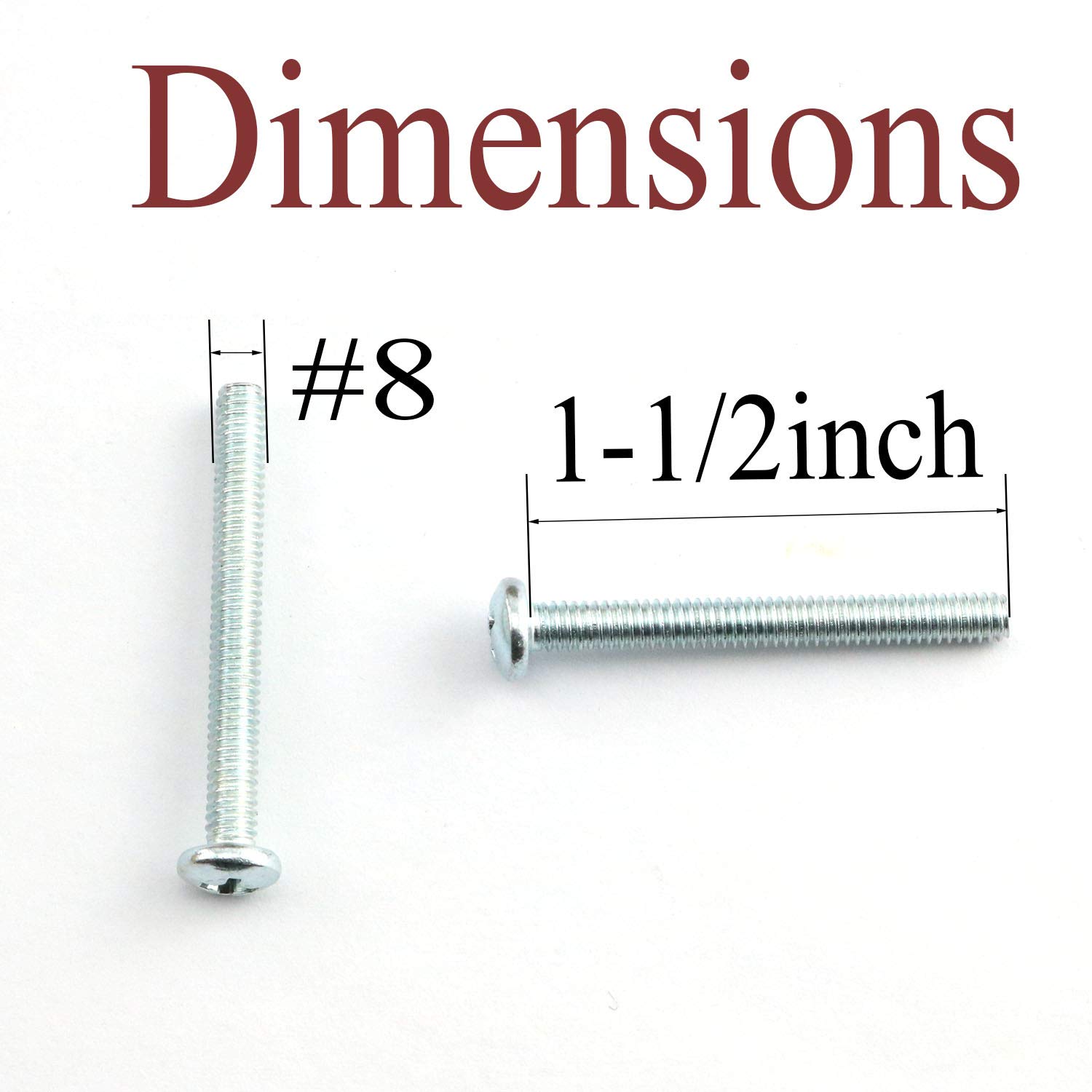 24pcs 8-32 x 1-1/2" Machine Screws Metal Mounting Hardware Fitting Fastening Accessories Cross Slotted Round Phillips Head Screw Bolt
