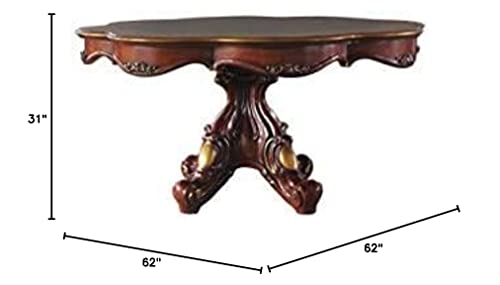 Acme Furniture Round Dining Table with 4-Scrolled Legs, Cherry Oak