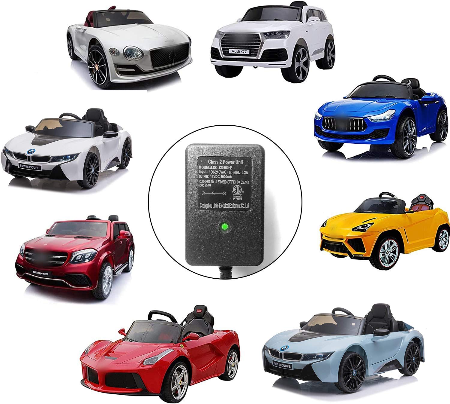 12V 1000MA Round Hole Battery Charger with Charging Indicator Light for Kids Electric Ride-On Cars