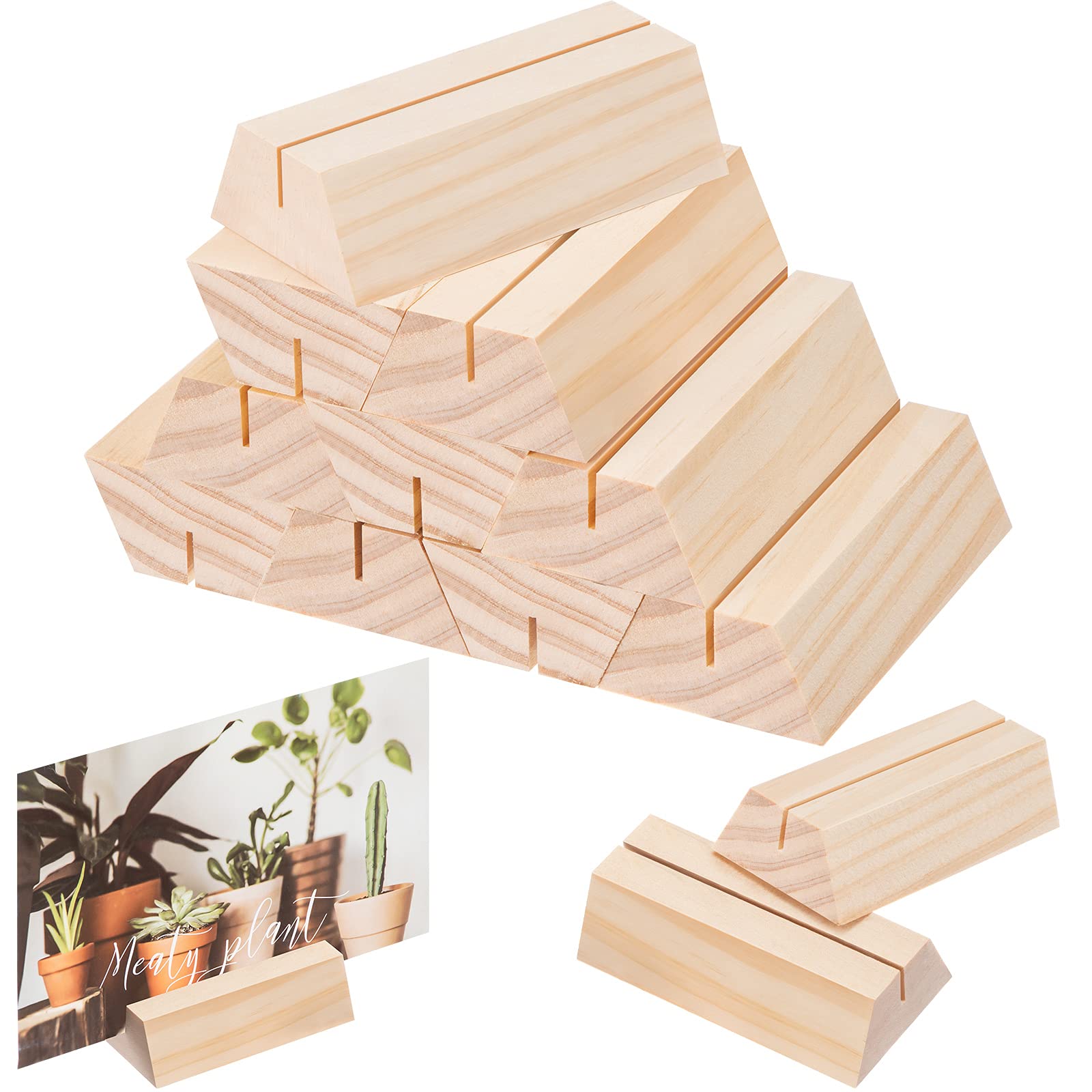 12 Pieces Wood Place Card Holders Trapezoidal Wooden Table Number Holder Sign Support Stands for Name Card for Wedding Retail Shop Birthday Party Events Home Decoration (0.06 Inches)