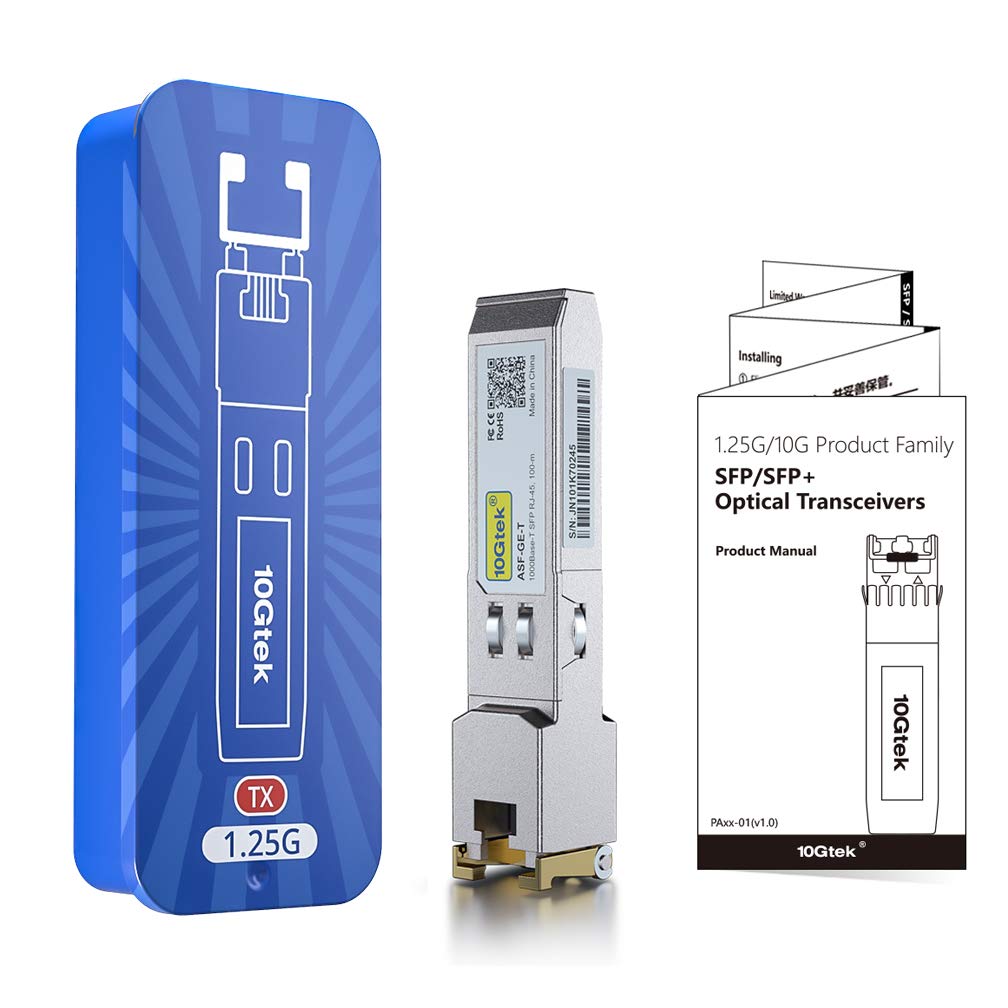 10Gtek SFP to RJ45 1000BASE-T Copper Transceiver, 1.25G SFP-T Module for Cisco SFP-GE-T, Meraki, Fortinet, Ubiquiti UniFi UF-RJ45-1G, D-Link, Supermicro, Netgear, TP-Link and More