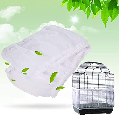 4 Colors Bird Cage Skirt, Large Size Ventilated Soft Nylon Bird Cage Cover Shell Seed Catcher for Pet Products 52-98.4inch Circumference Mesh Pet Bird Cage Prevent Seeds from Falling (White)