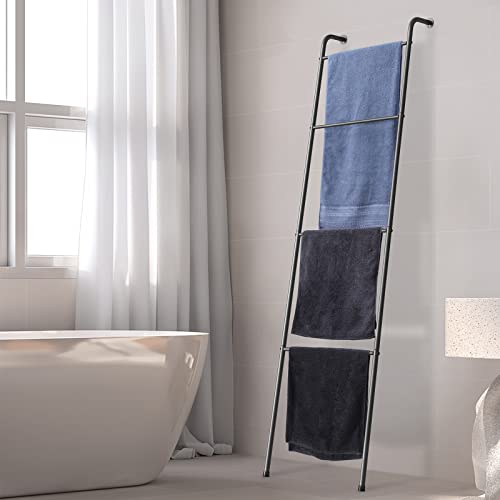2 Pack Blanket Ladder Outdoor Towel Rack for Pool, Decorative Metal Holder for The Living Room Bathroom, Black