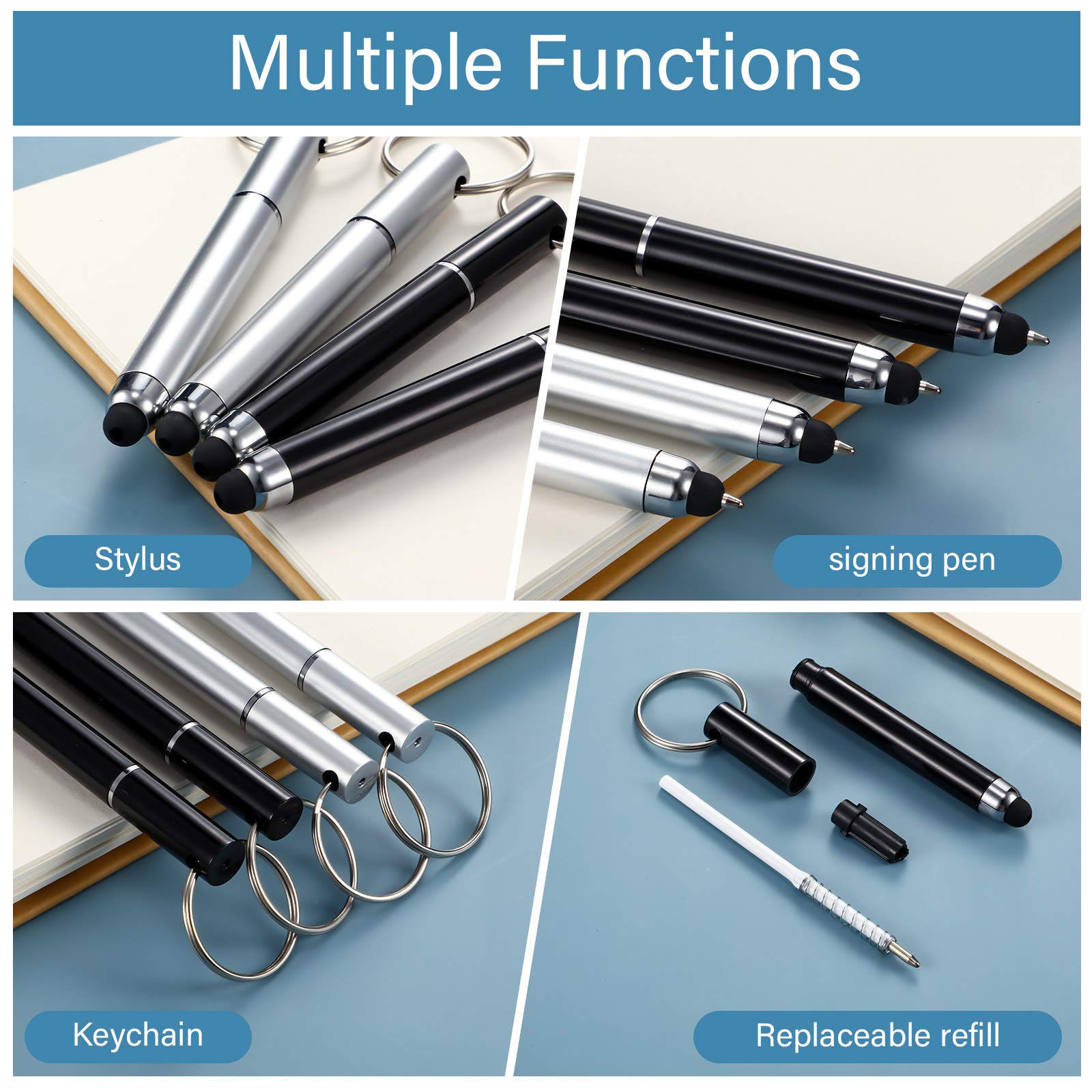 6 Pieces Mini Stylus Pen with Keyring Loop Bullet Capacitive Stylus Pen Keychain Stylus Tablet Pen and 12 Pieces 1.0 mm Black Refills with Bullet-Shaped for Signature Portable Touch Screen