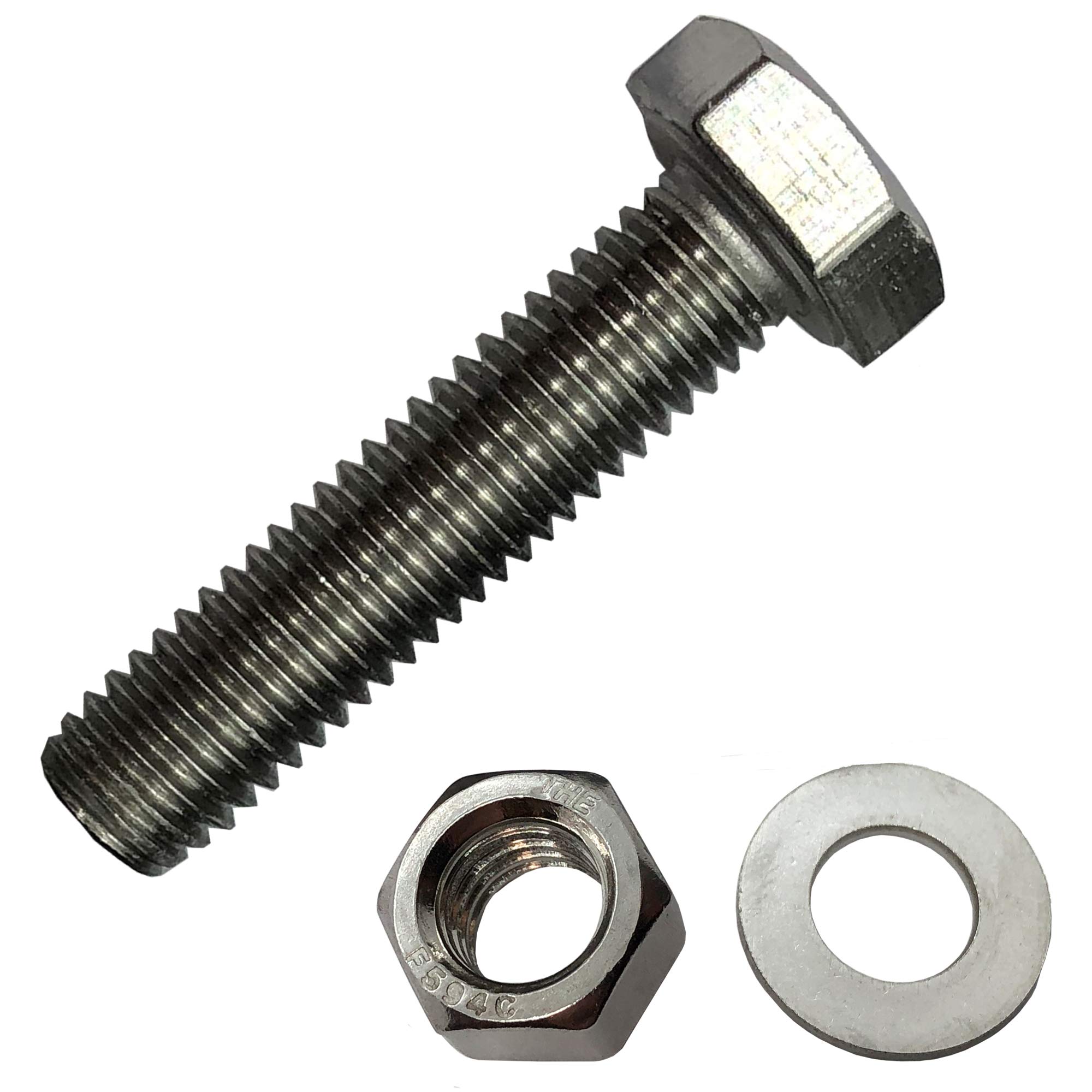 3/8" -16 x 2". 304-STAINLESS STEEL BOLTS, NUTS & WASHERS - 18-8 HEX HEAD Bolt - 304 Grade. General Purpose (10) Bolts + (10) Nuts + (10) Washers