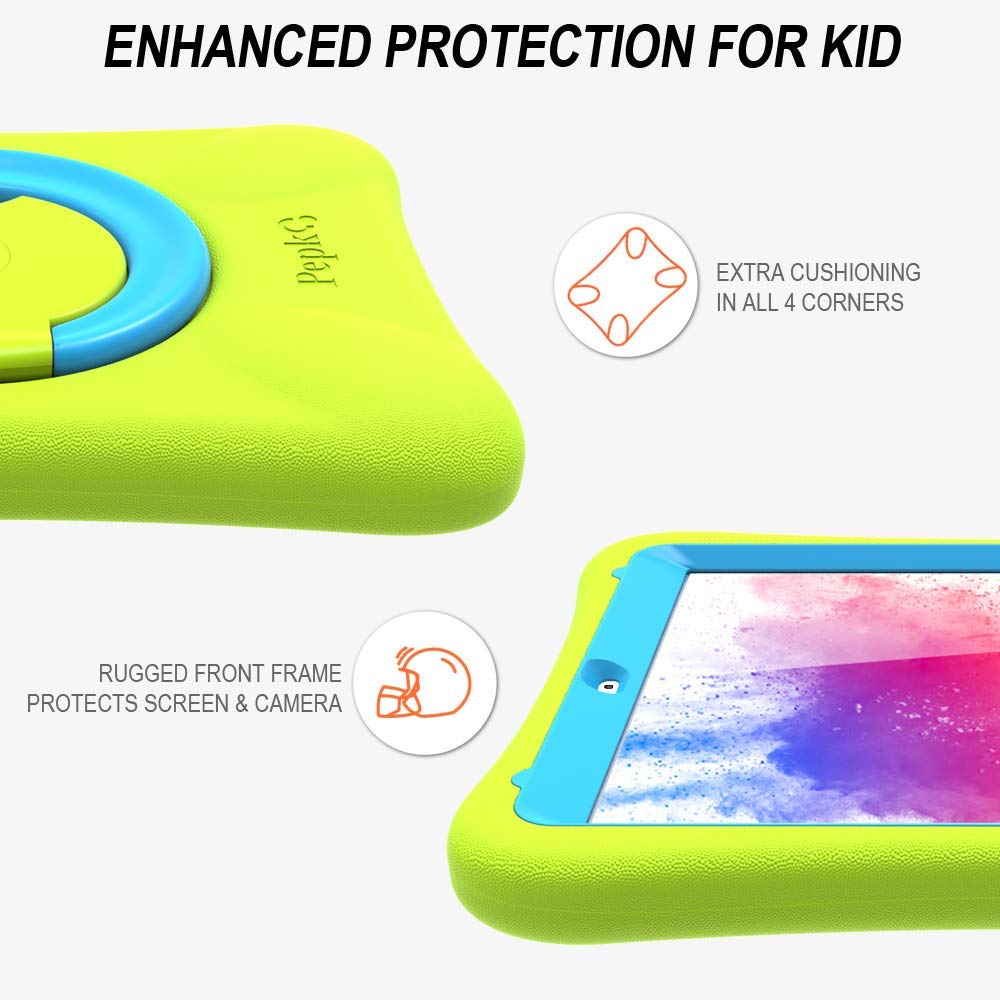 PEPKOO Kids Case for iPad 9.7 2017/2018 - Lightweight Shockproof Handle Stand Rugged Cover for Apple iPad 6th Generation/5th Gen/Air/Air 2 (Green)