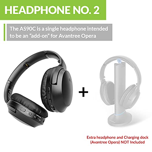 Avantree Aria 90C, a Second Pair of Bluetooth Headphones Opera Wireless TV Watching Set Dual Link, Comfortable 35 Hrs, Extra Loud (No Charging Dock Included, Single Headphone Only)