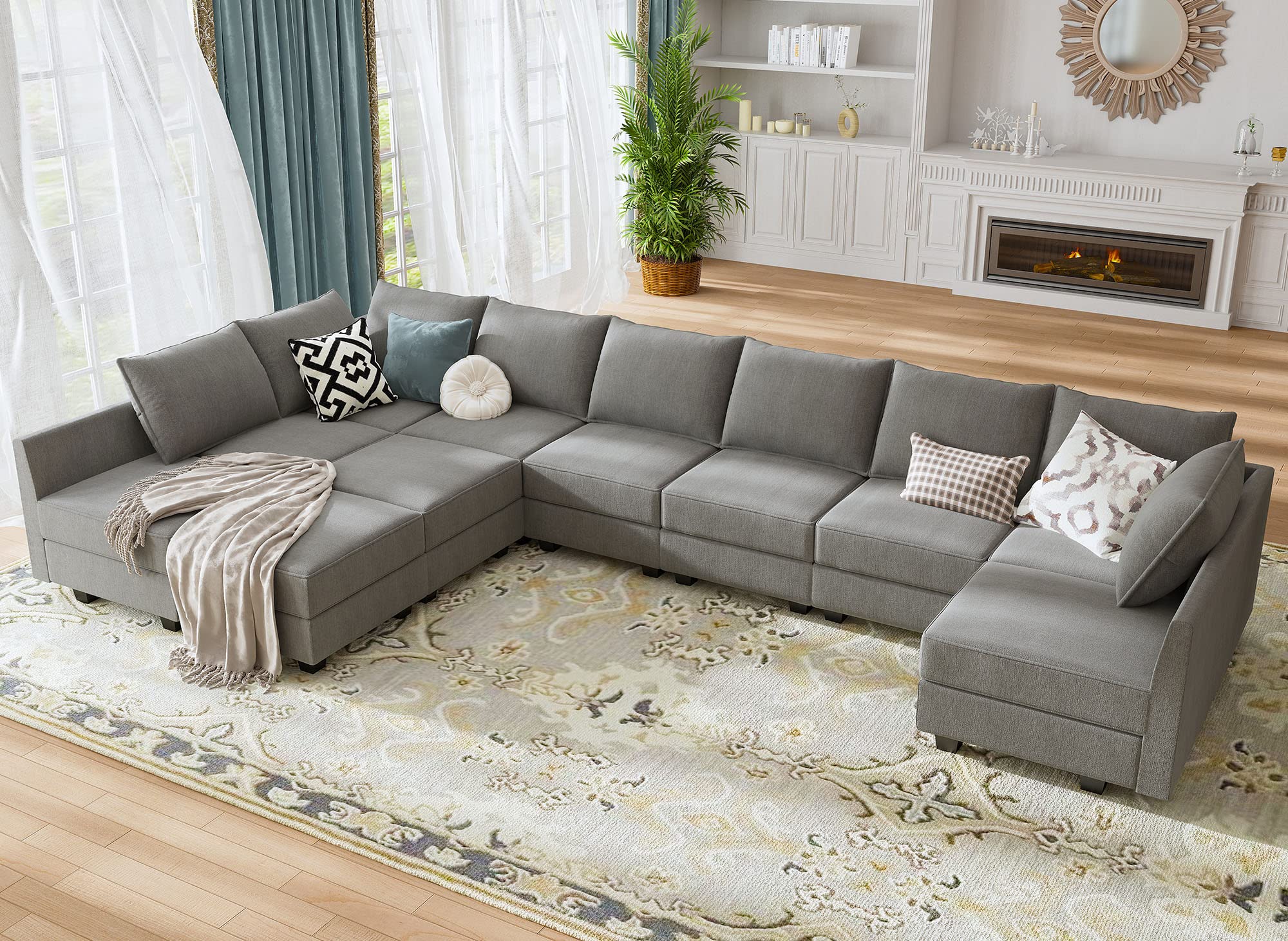 HONBAY Convertible U Shaped Modular Sofa with Chaise Modular Sectional Couch with Storage, Oversized Modular Sofa Sectional Couch for Large Living Room,Grey