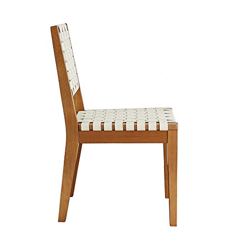 Amazon Brand - Rivet Faux Leather Woven Dining Chair with Wood Frame, Set of 2, 22"D x 18"W x 36"H, Light Beige