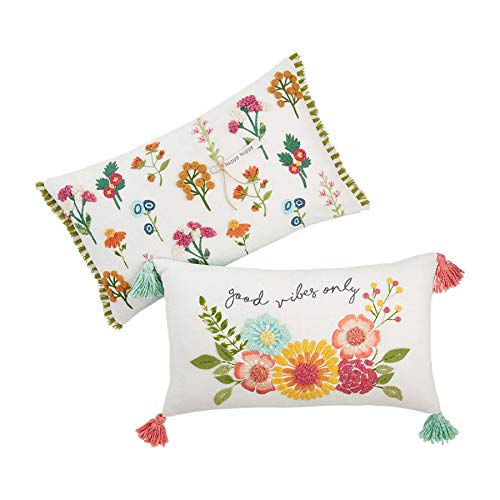 Mud Pie Embroidered Lumbar Pillows, Good Vibes Only