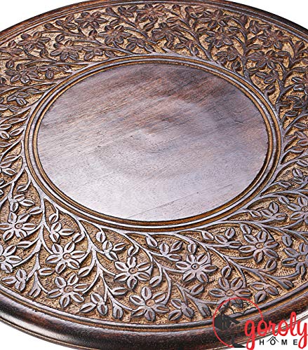 Coffee Table Wooden With Single Pillar, Wooden End Table, Small Table, Night Stand, Desk Side Table, Bedside Table, Entry Table, Living Room Side Table for Magazines, Books & Plants-18x22 Inch Burnt