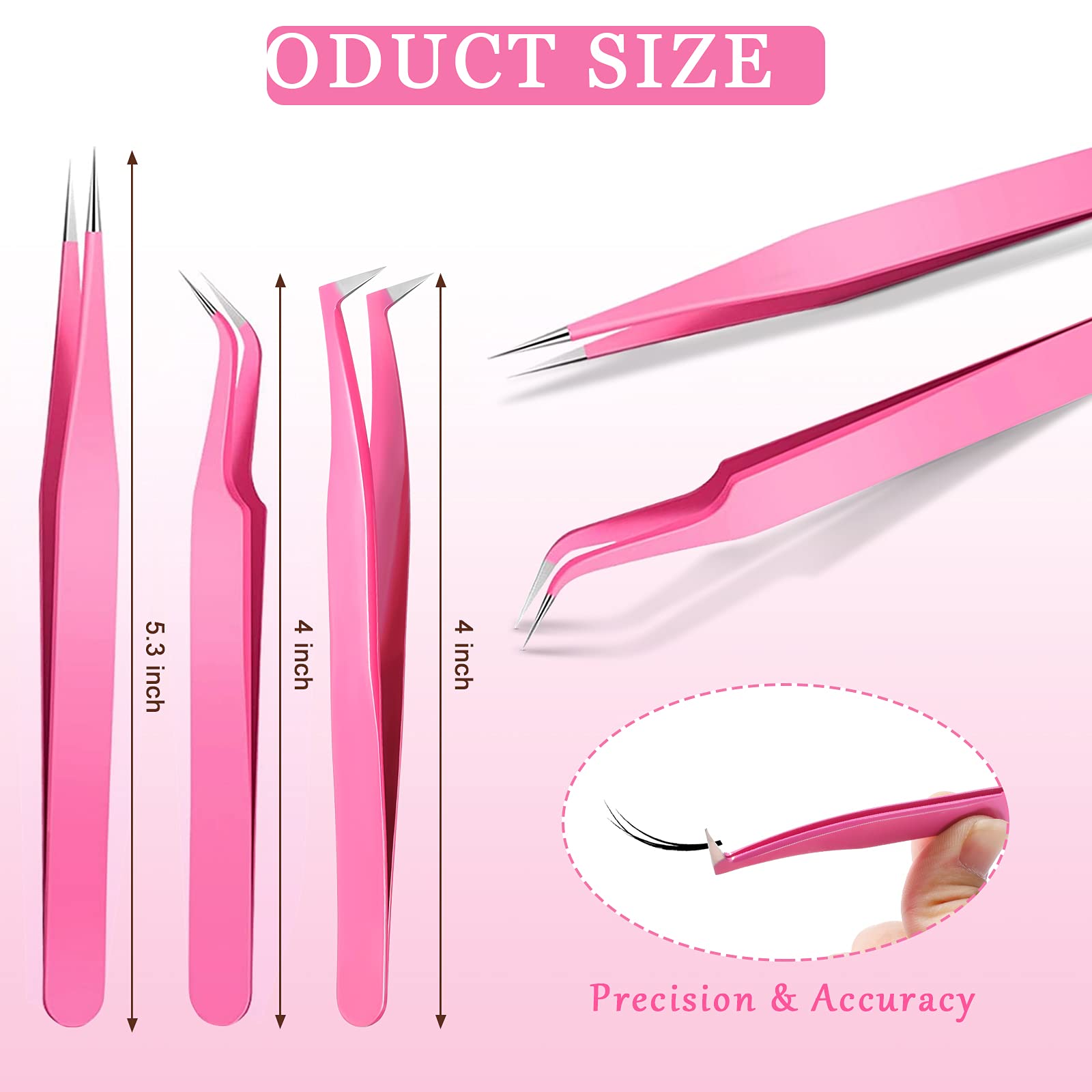 6-Pack Eyelash Extension Tweezers, Stainless Steel Straight Curved Tip Tweezers Single Eyelash False Eyelash Application Tools(Pink)