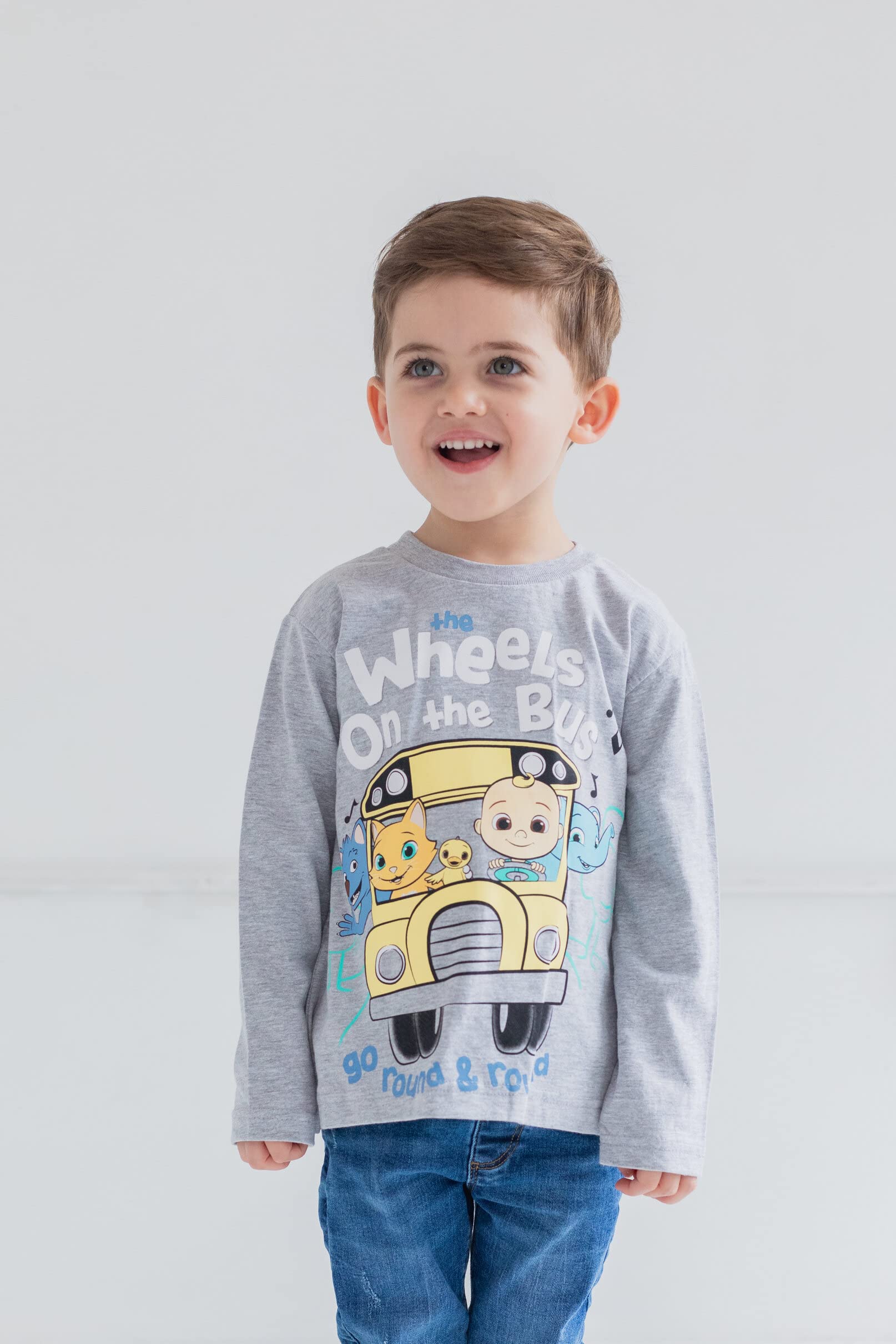 CoComelon JJ Kitty Infant Baby Boys 2 Pack Long Sleeve Graphic T-Shirts White/Heather Gray 18 Months