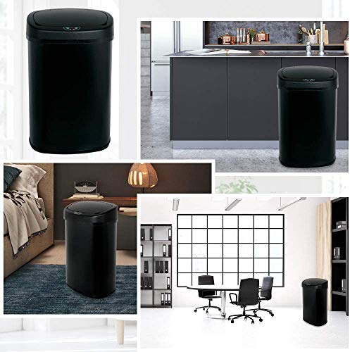 13 Gallon Touch Free Automatic Stainless Steel Trash Can Garbage Can Metal Trash Bin with Lid for Kitchen Living Room Office Bathroom, Electronic Touchless Motion Sensor Automatic Trash Can Black