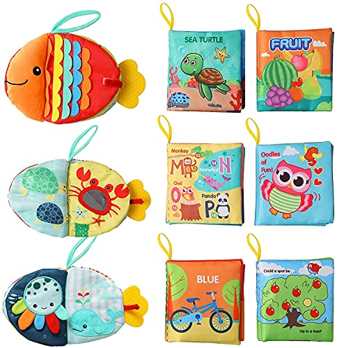 Baby Soft Book Cloth Books, Touch and Feel Books Early Education Toys for Babies, Infant Books Bath Book Christmas Toys Gifts for 0-3 3-6 6-12 12-18 Months 1-2 Year Old Boys Girls (Set of 7)