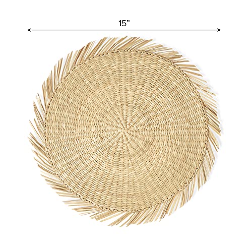 Artera Set of 6 Oversized Round Seagrass Placemat, 15" Round, Woven Table Mats, No-Slip Natural Heat Resistant Mats for Table, Coasters, Pots, Pans & Teapots in Kitchen (Round 10)