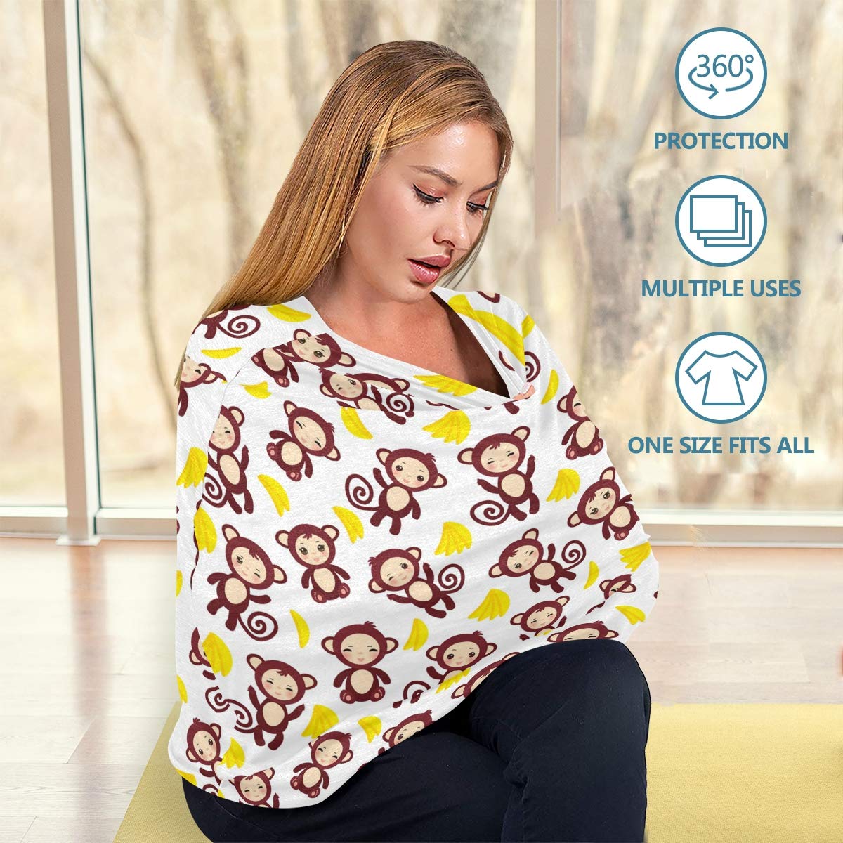 Nursing Cover Breastfeeding Scarf Brown Monkey - Baby Car Seat Covers, Stroller Cover, Carseat Canopy (801h)