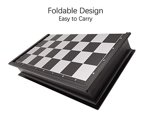 12.5" Magnetic Chess Set with Folding Chess Board Outdoor Travel Portable Chess Set for Adults and Kids, Black & White Color