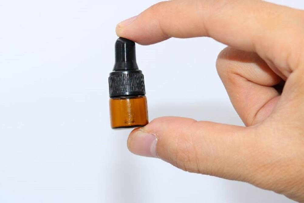 50Pcs Amber Glass Dropping Bottles 1ml Mini Essential Oil Dropper Bottles Empty Travel Perfume Sample Vials Containers with Glass Eye Dropper and Cap in Box(2 Droppers Included)