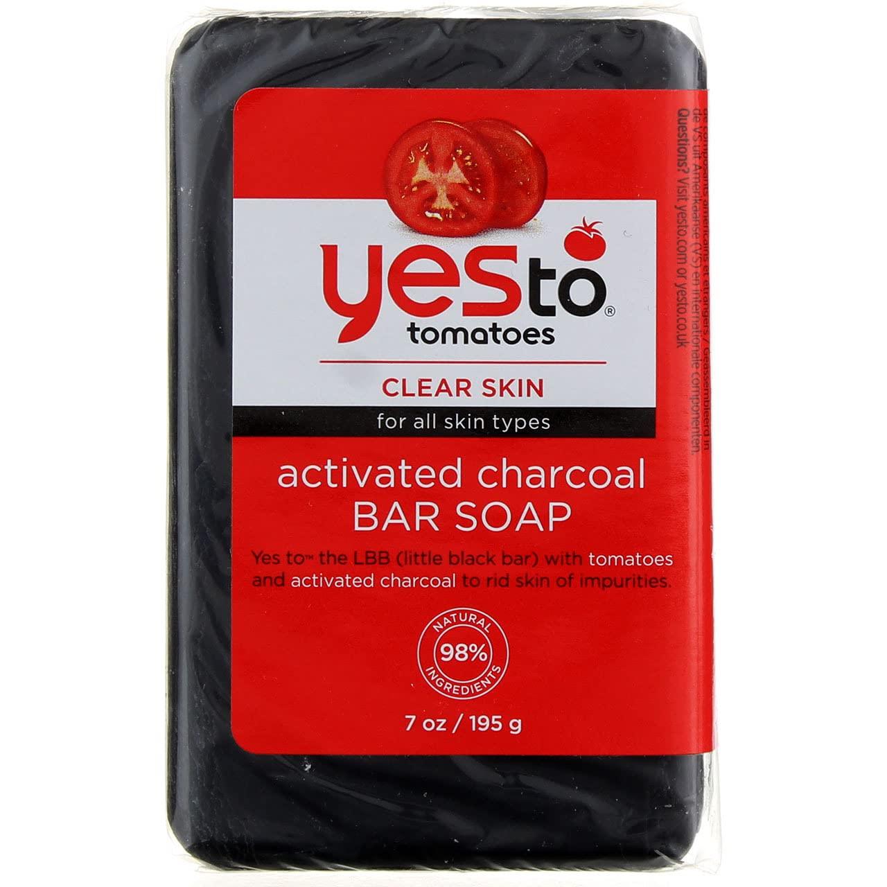 2 Set of 2 Yes to Tomatoes Clear Skin Activated Charcoal Bar Soap 7 oz