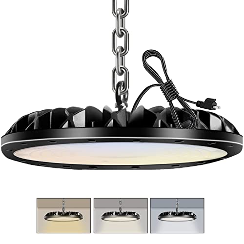 100W UFO LED High Bay Light, 3 Color 10000LM Super Bright Commercial Bay Lighting, 3000K-4000K-6000K Warehouse Lamp With 1.2M US Plug, Hight Bay LED Light Industrial Lamp for Warehouse Workshop Barn