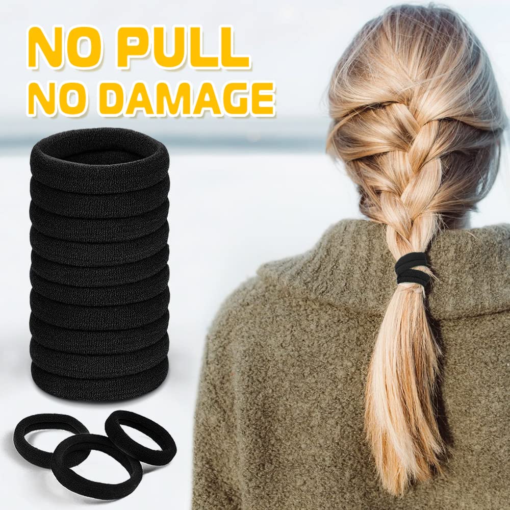 50Pcs Black Hair Ties, IKOCO Seamless Ponytail Holder Hair Bands No Damage for Women Girls, Fabric
