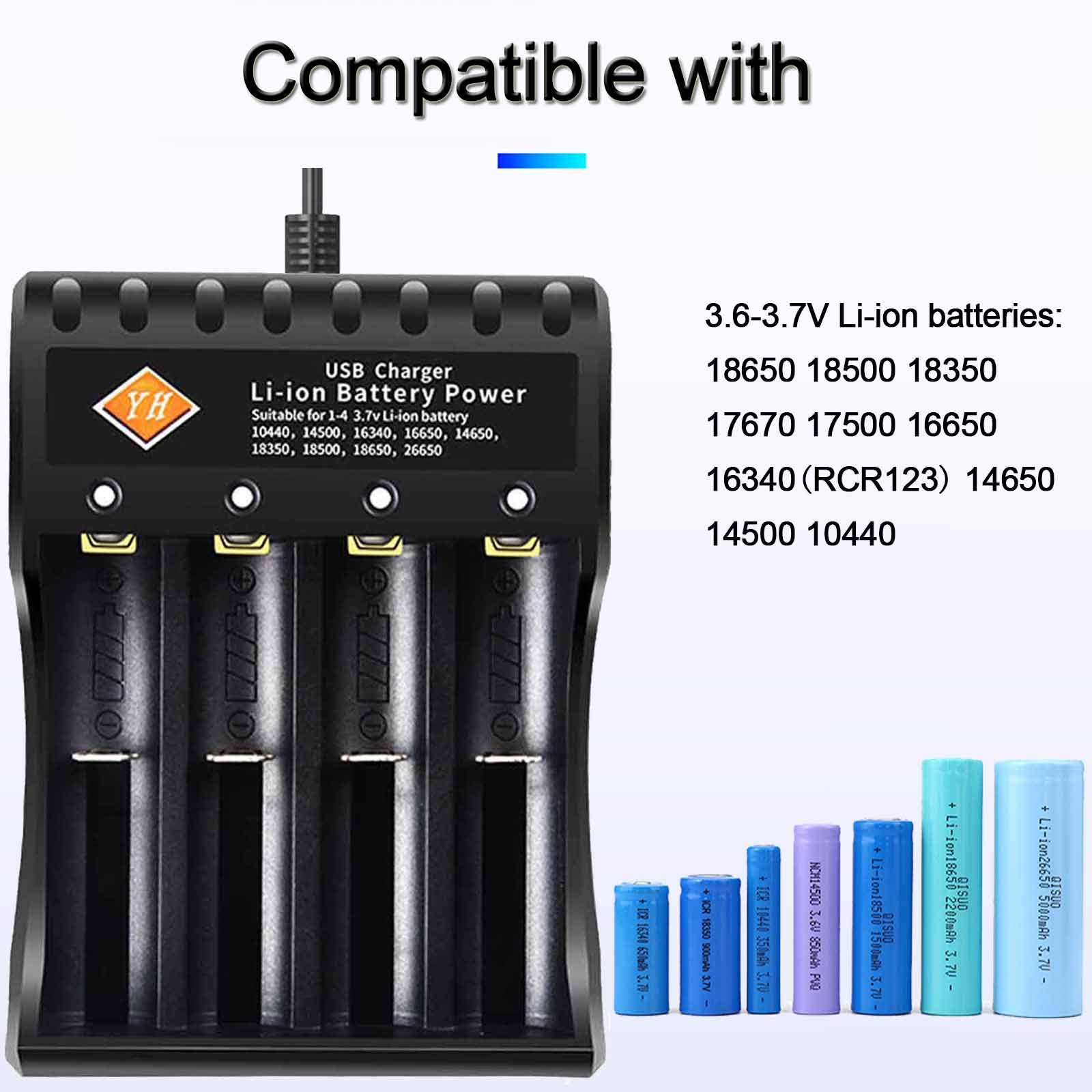18650 Rechargeable Battery Charger 3.7V Lithium ion Battery Charger for Li-ion 18650,18500,10440,14500,16340,16650,14650,18350,26650 Battery