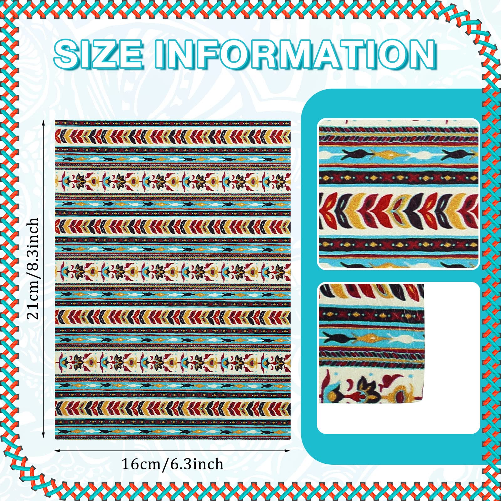 15 Set Serape Faux Leather Sheets Geometry Boho Pattern Faux Leather Patterned Sheets Striped Plaid Printed Leather Fabric for DIY Craft Making Earring Sewing Bags Hair Bows Supplies, 8.3 x 6.3 Inch