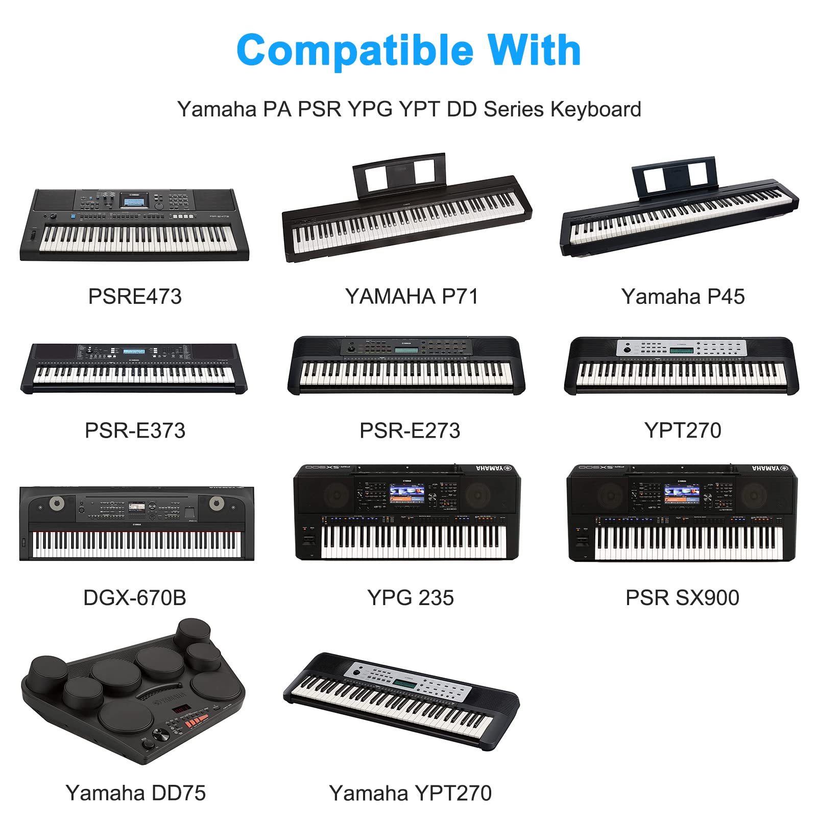 12V 500mA Power Supply Adapter for Yamaha Keyboard YPT, PSR, YPG, DGX, DD, EZ and P Digital Piano and Portable Keyboard Series, Replacement PA-130 PA-130B Keyboard Power Cord