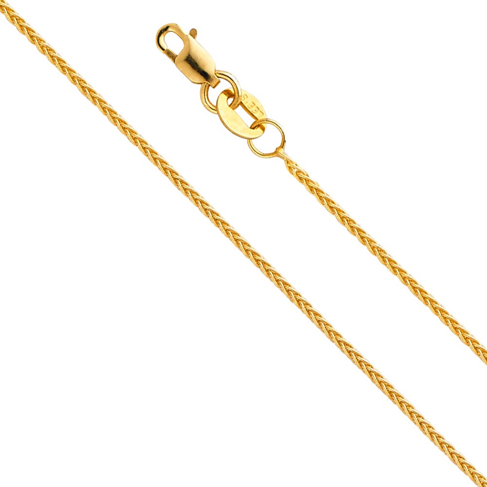 14k REAL Yellow Gold Solid 1mm Braided Wheat Chain Necklace with Lobster Claw Clasp - 20"