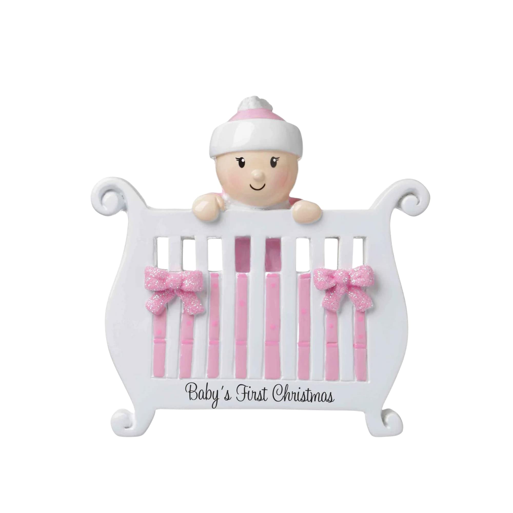 2024 Personalized Baby's First Christmas Tree Ornament - Baby Girl in Crib Customized Pink Baby Christmas Ornament - Keepsake for New Born Baby Shower-Free Customization