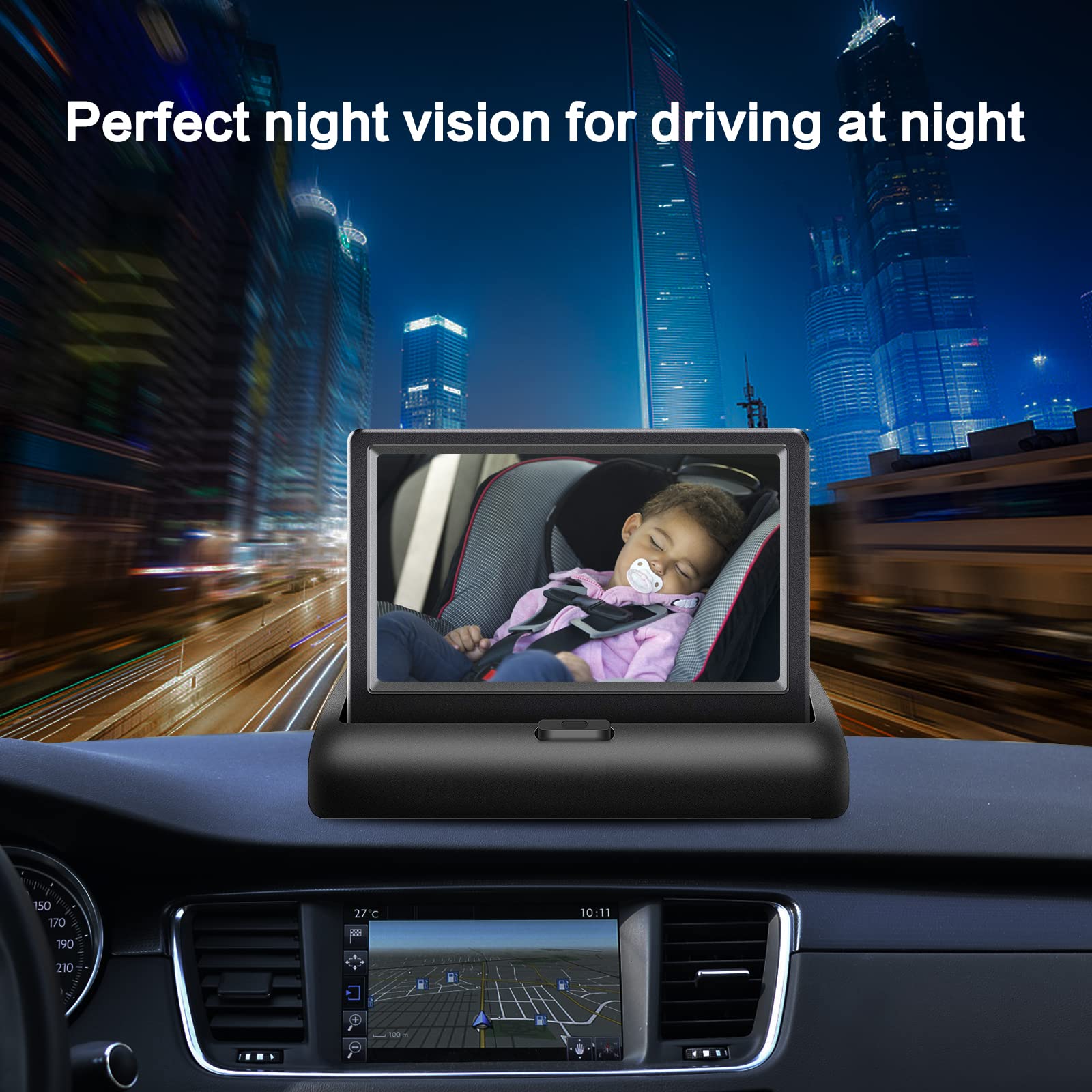 BAOHZ Baby Car Camera,4.3-Inch HD Night Vision Display, Safety Car Seat Mirror, Easily Observe The Baby's Moveat at Any Time While Driving