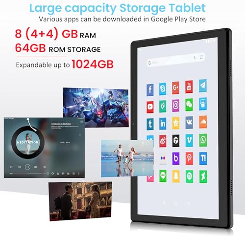 2024 Tablet Android Tablet Octa-Core Processor 64GB Storage 1TB Expandable, 2+8MP Dual Camera, Tablets PC