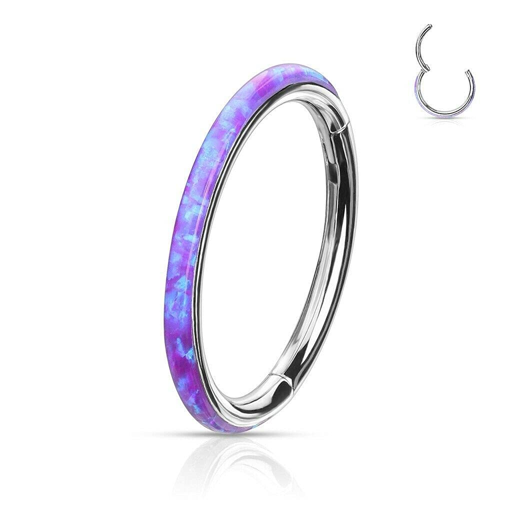 1 16 Gauge 5/16 Inch Purple Opal Orbital Outter Edge Septum Nose Ear Lip Ring Stainless Steel Hinged Helix Tragus Piercing Jewelry C303