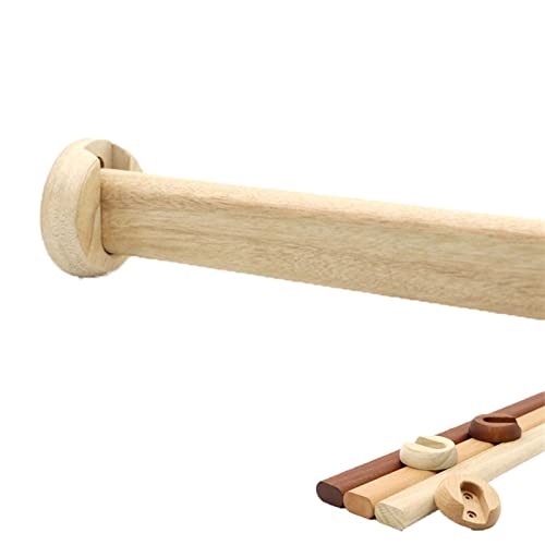 1pcs Wooden Oval Wardrobe Closet Rod for Hanging Clothes Premium Closet Pole Wardrobe Cross- bar Clothes Hanging Rods Polished Natural Beech Wardrobe Closet Rod with End Supports for Closet Storage