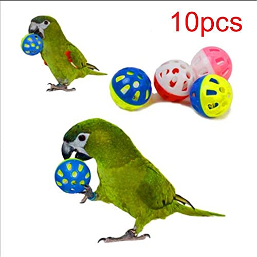 10pcs Hollow Rolling Bell Ball Plastic Parrot Cat Kitten Toy Bird Toy for Parakeet Cockatiel Parrot Chew Cage Fun Toys