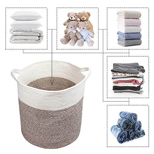 13.5"x11"x 9.5"square woven Rope Basket Bundle with Blanket Baskets 18''x16''Cotton Rope Laundry Hamper Baby Nursery Storage Organizer for Shelves Toys, Nursey Cube Bin, Decorative Storage Organizer
