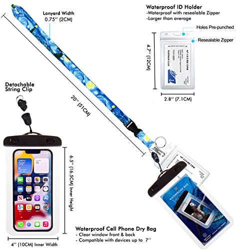 3-PK Waterproof Phone Pouch Phone Dry Bag Case for iPhone 13 12 11 Pro Max XS Max Samsung Galaxy s10 Google Up to 7.0". Cruise Lanyard & Waterproof ID Key Card Holder Clip. Van Gogh Collection