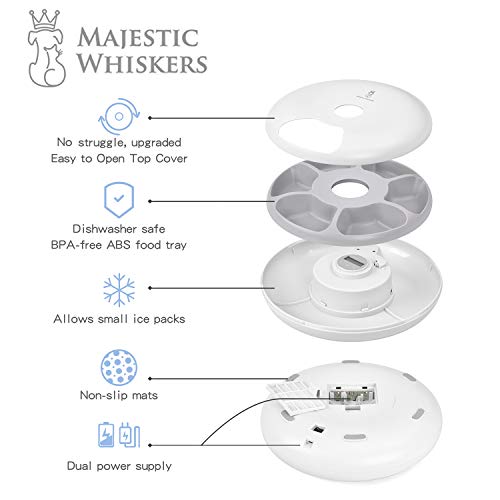 Automatic Cat Feeder - 6-Meal Wet and Dry Food Programmable Auto Dispenser with Digital Timer - Suitable for Cats and Small Dogs- USB & Battery Power Supply - Portion Control - Easy to Open Cover