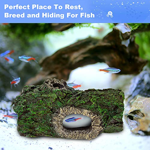 AQQA Aquarium Trunk Decoration,Resin Hideout Caves Hollow Tree Log Trunk Ornament,Driftwood for Betta Fish Reptiles Turtles (L)