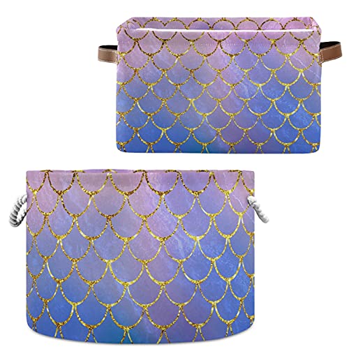 2 Mermaid Storage Bin Basket Large Round Nursery Storage & Rectangular Storage Bin, Book Bag, Gift Baskets