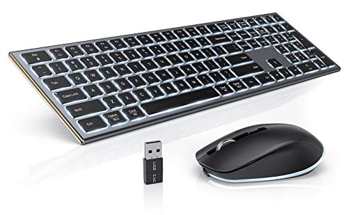 Backlit Wireless Keyboard and Mouse for Mac- seenda Rechargeable Silent Full Size Cordless Keyboard and Mouse Combo, Compatible with Mac OS, Windows 7/8/10, MacBook air/pro, Laptop (Black)