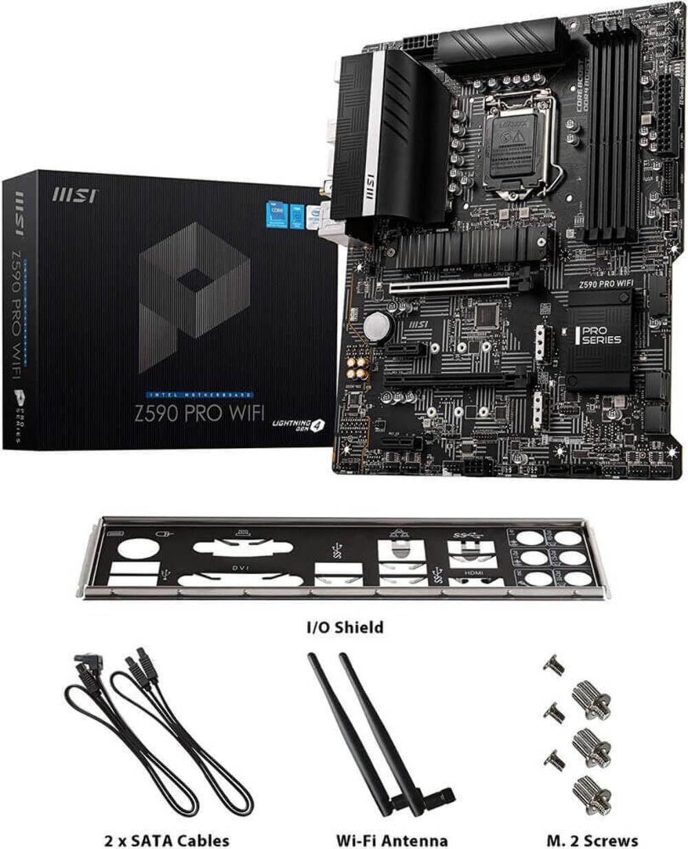 MSI Z590 PRO WiFi ProSeries PC Gaming Motherboard (ATX, 11th/10th Gen Intel Core, LGA 1200 Socket, DDR4, PCIe 4, M.2 Slots, USB 3.2 Gen 2, 2.5G LAN, DP/HDMI, Wi-Fi 6E) (Renewed)