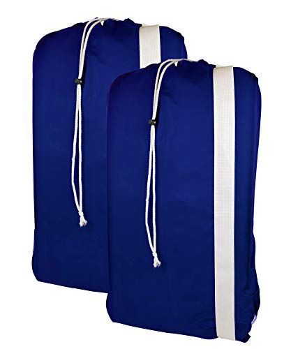 2 Pack - Nylon Travel Laundry Bags with Shoulder Strap, Machine Washable Dirty Clothes Organizer, size: 30" x 40" Easy fit a Laundry Hamper or Basket, Made in USA (color: Royal Blue), made in USA.